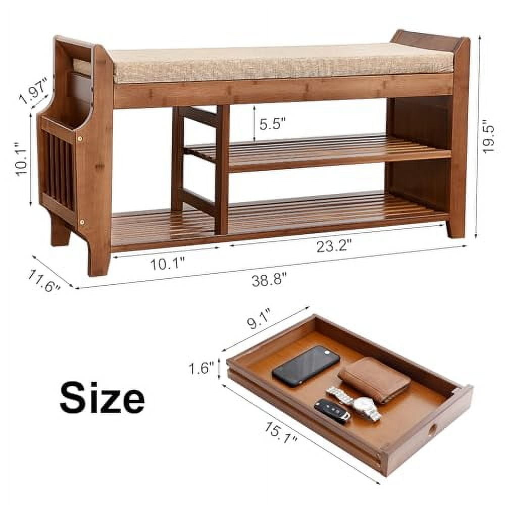 OAKHAM Bamboo Entryway Shoe Storage Bench, Entry Bench with Hidden ...