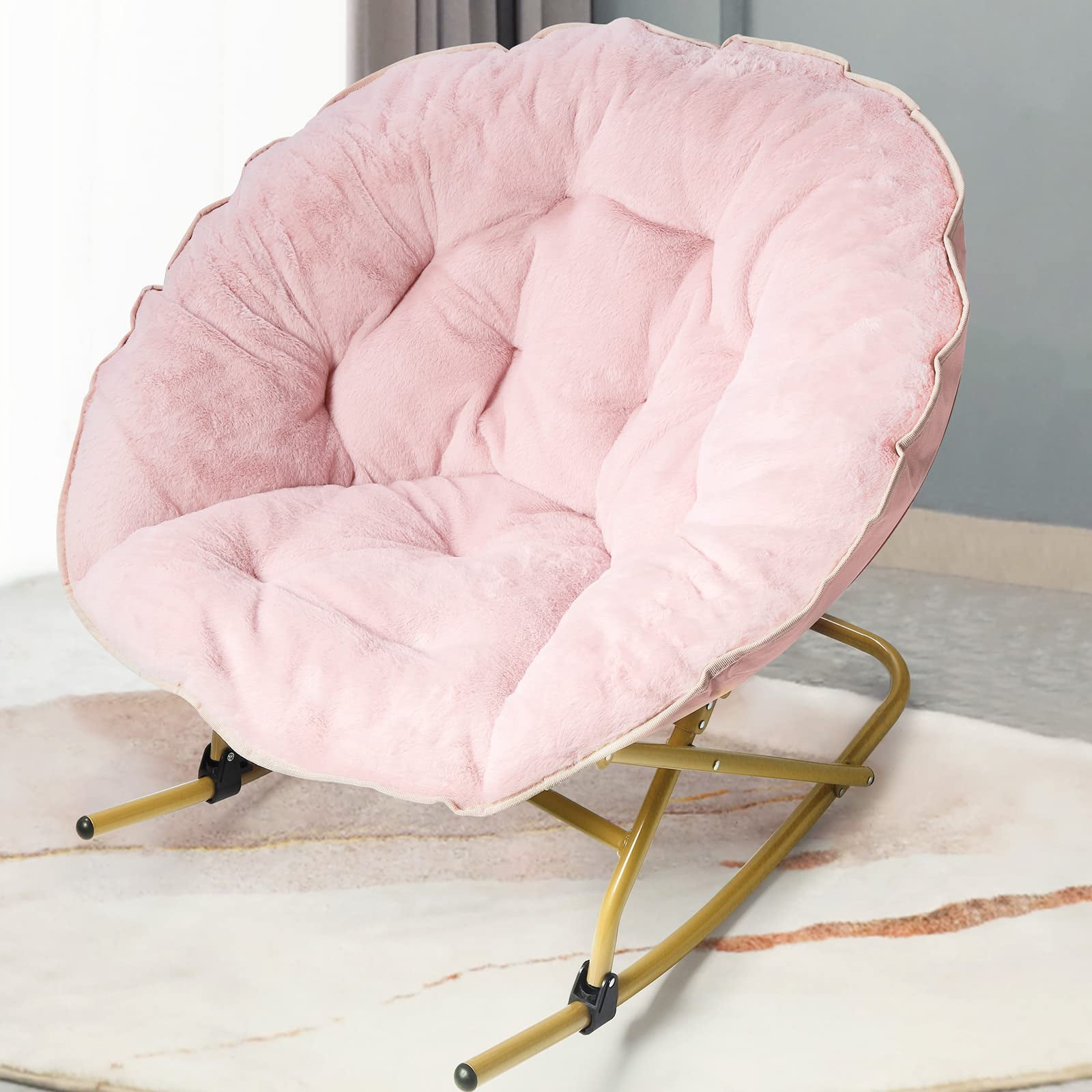 OAKHAM Oversized Cozy Saucer Chair, Faux Fur, Rocking Chair for Bedroom ...