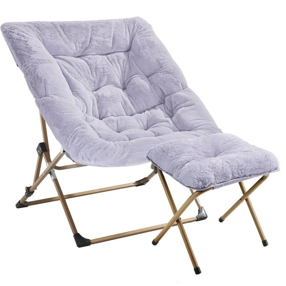 Comfy Saucer Chair for Adults, Soft Faux Fur Bedroom Chair with Ottoman ...