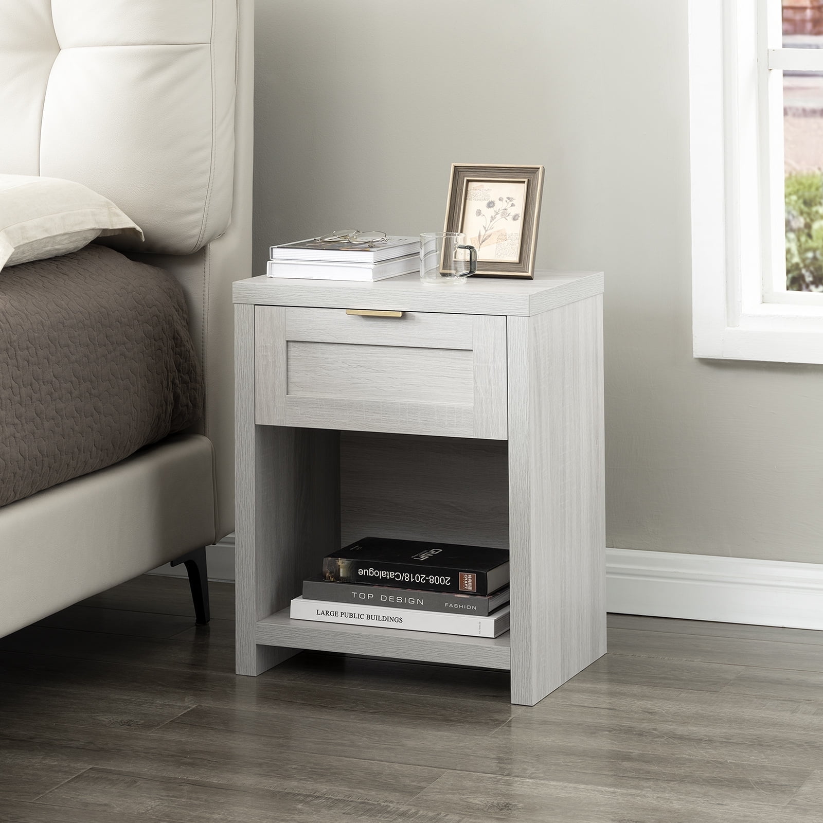 OAKHAM Farmhouse Nightstand, Boho End Table with Drawer and Open Shelf ...