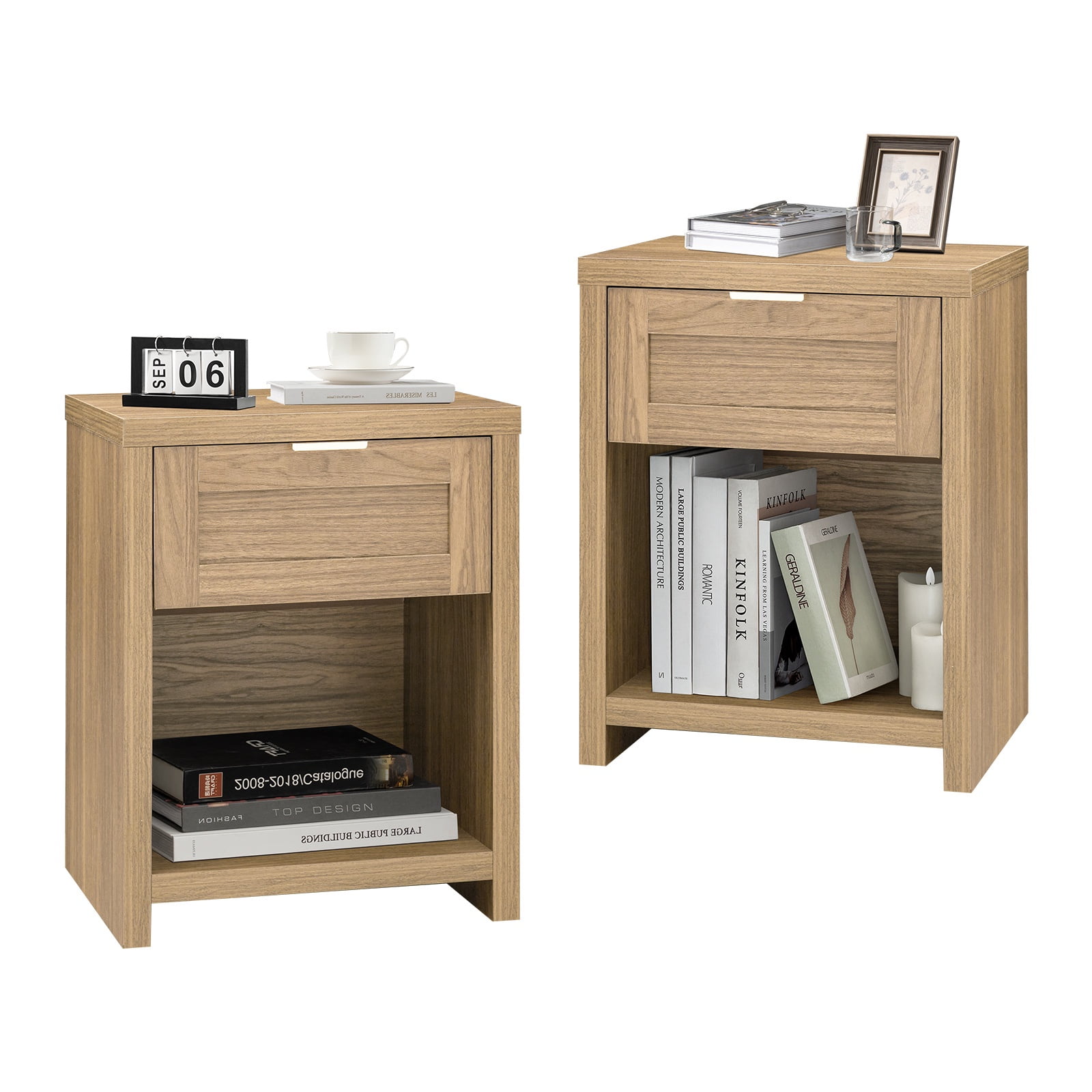 OAKHAM Farmhouse Nightstands Set of 2, Boho End Table with Drawer and ...