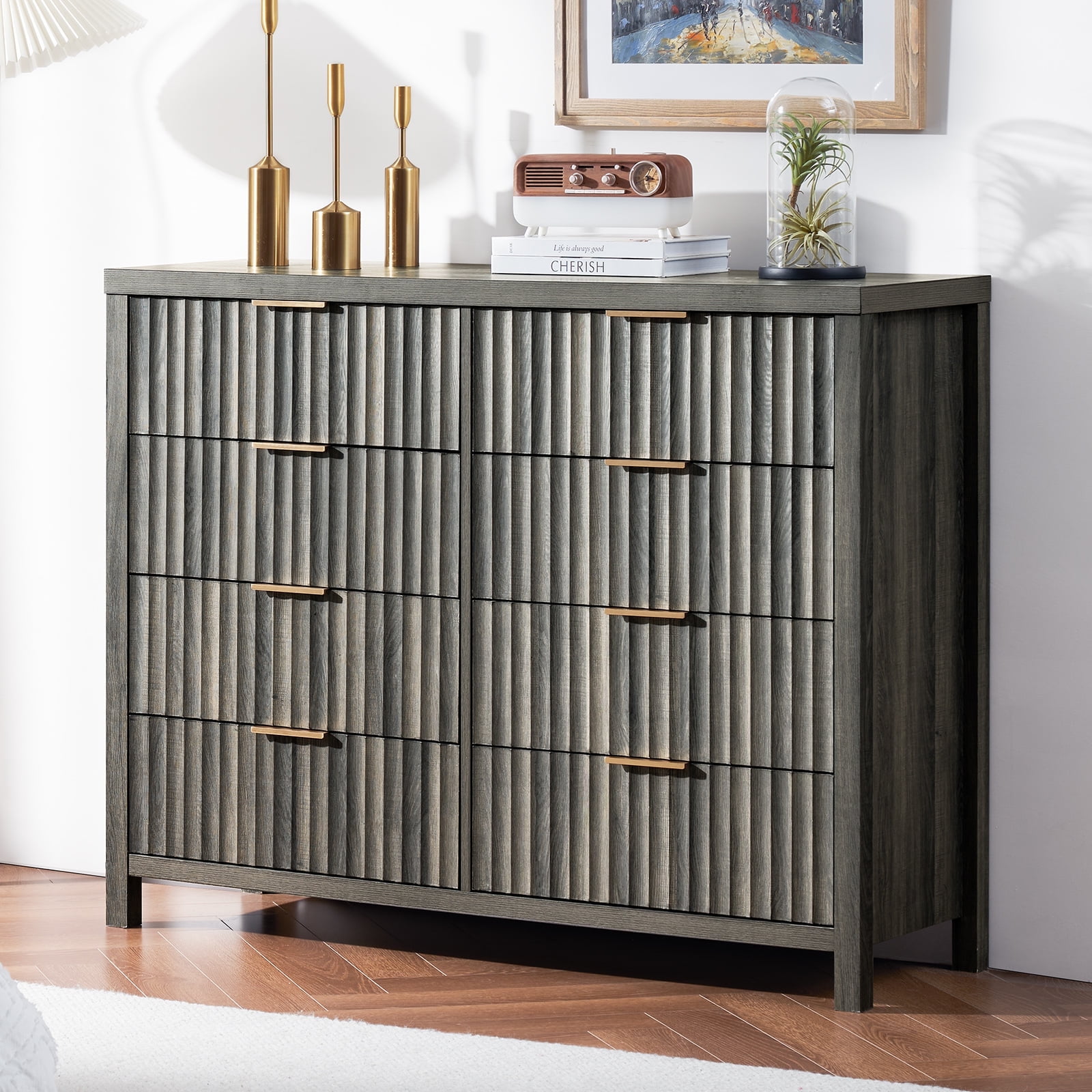 OAKHAM Modern Solid Wood 8 Drawer Dresser, Fluted Wide Chest for ...