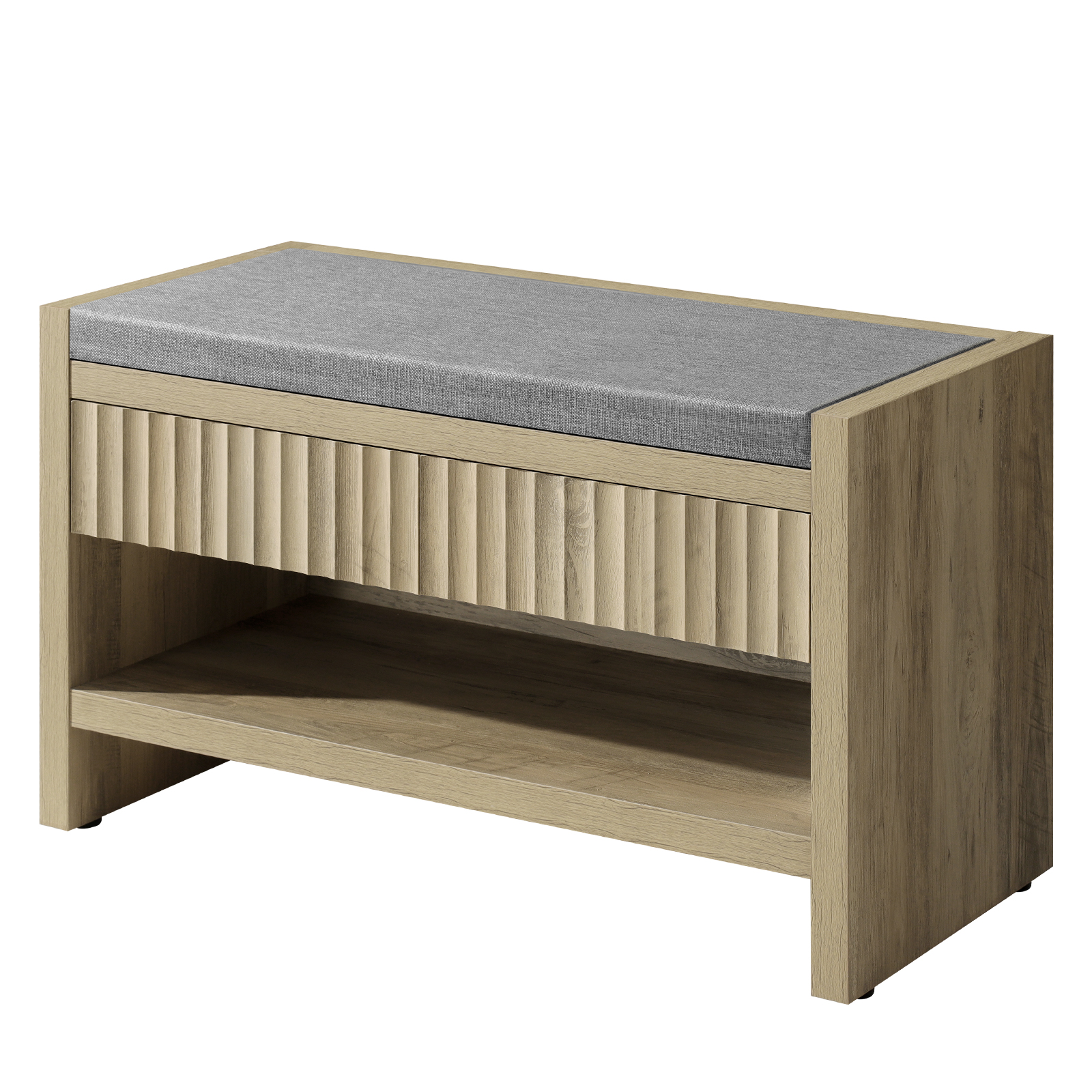 OAKHAM Fluted Shoe Storage Bench with Cushion and 2 Drawers 2 Tier Shoe ...