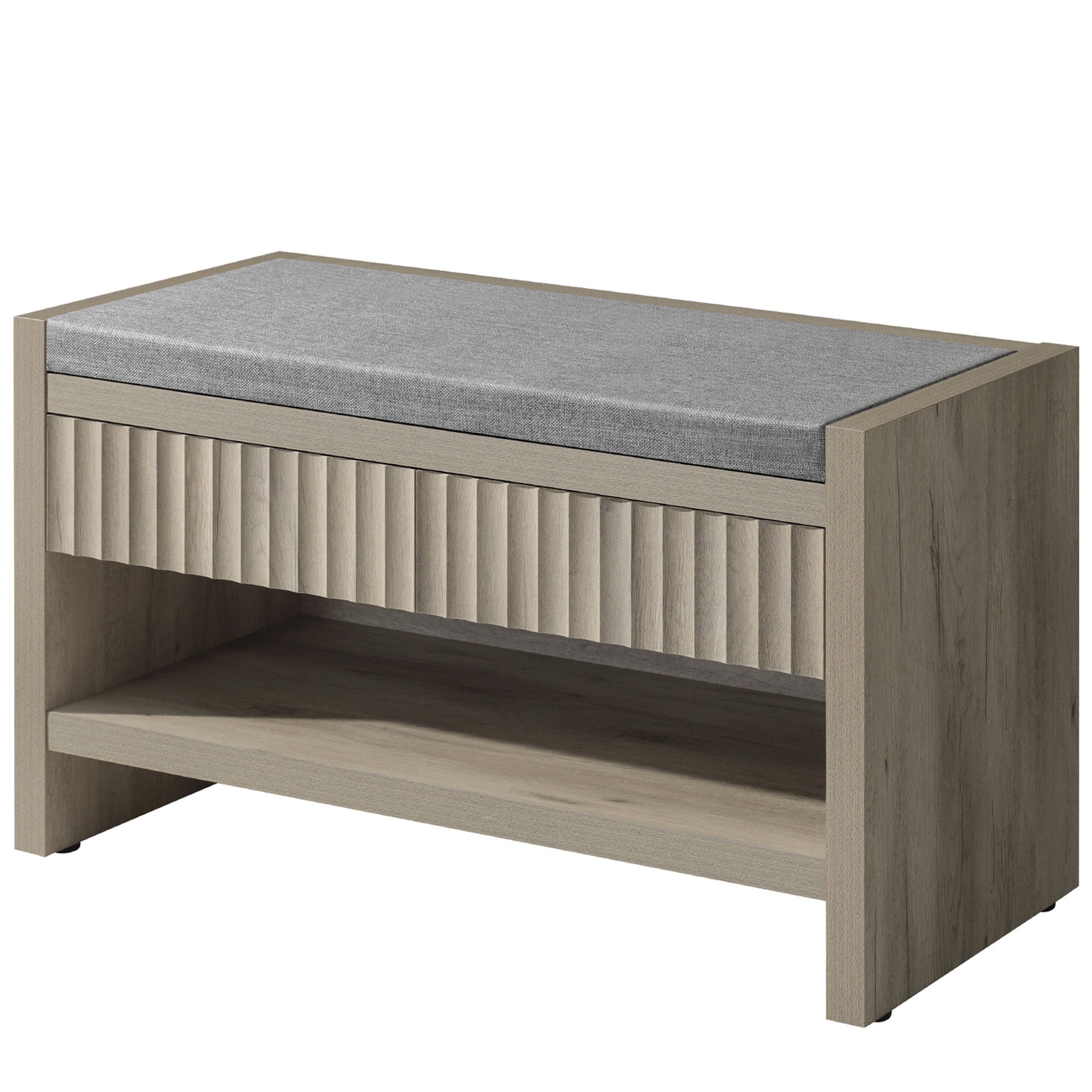 OAKHAM Fluted Shoe Storage Bench with Cushion and 2 Drawers 2 Tier Shoe ...