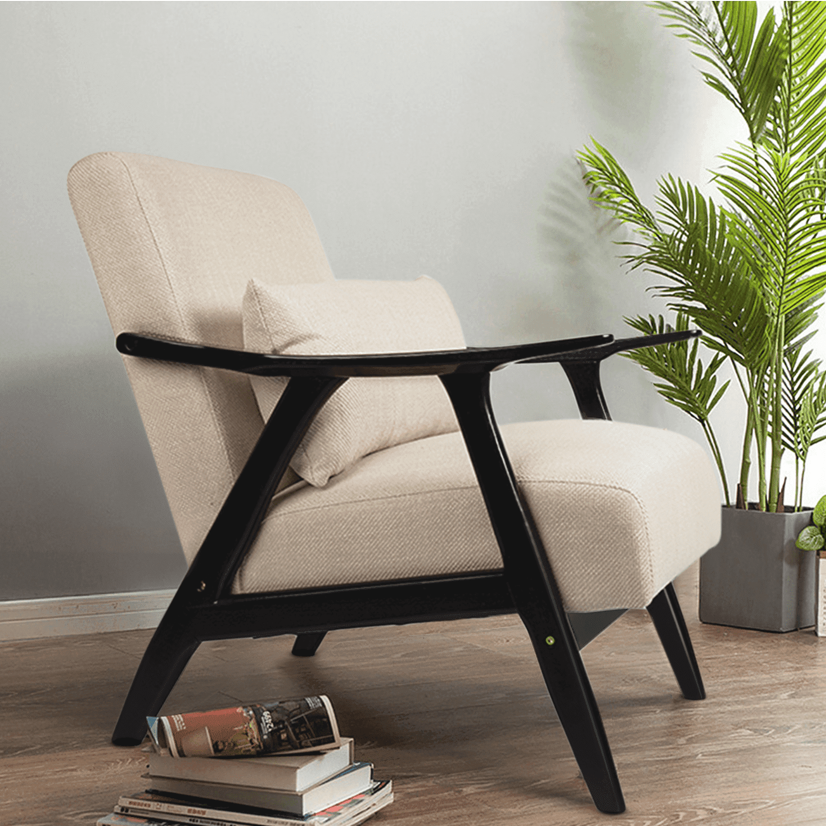 OAKHAM Mid Century Modern Accent Chair, Living Room Fabric Read Arm ...