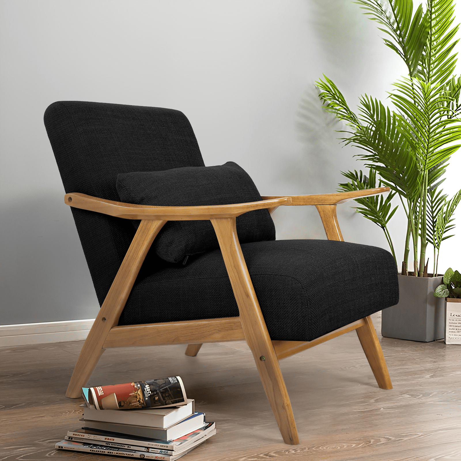 OAKHAM Mid Century Modern Accent Chair, Living Room Fabric Read Arm ...