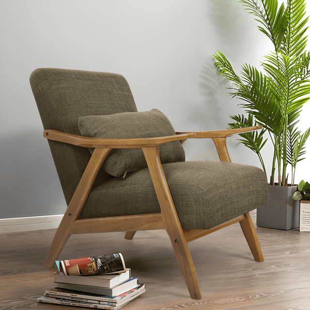 OAKHAM Mid Century Modern Accent Chair, Living Room Fabric Read Arm Chair with Cushion, Walnut ...