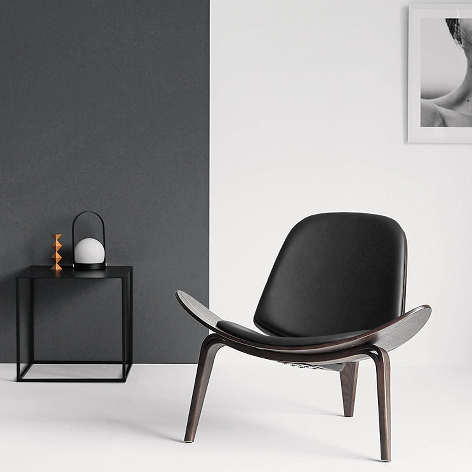 OAKHAM Armless Shell Chair, Mid Century, Black Faux Leather, Comfy ...