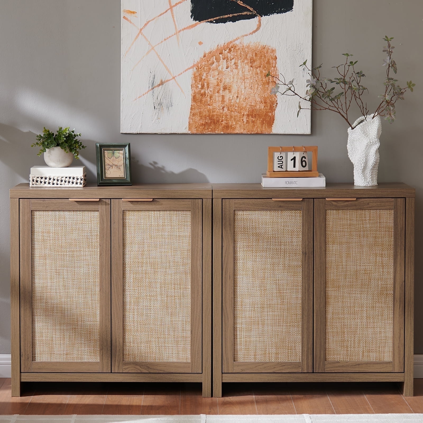 Sanspredet Rattan Sideboard Buffet Cabinet Set of 2, Kitchen Storage ...