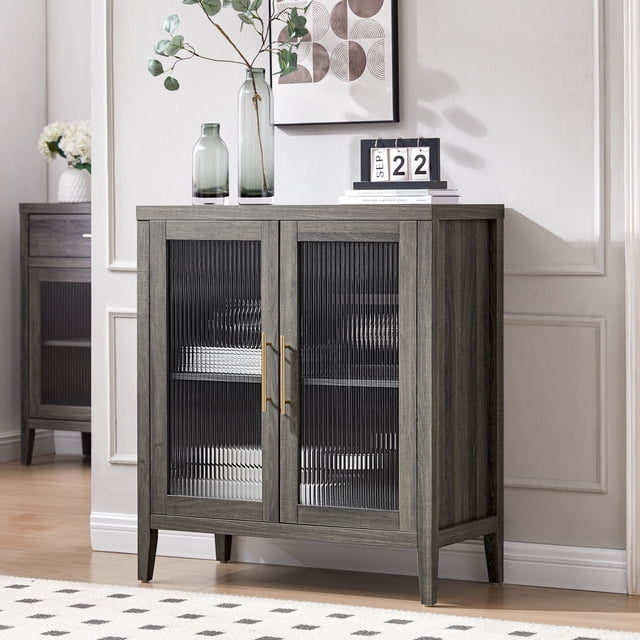 OAKHAM Sideboard Buffet with Glass Doors, Accent Cabinet Console Table ...