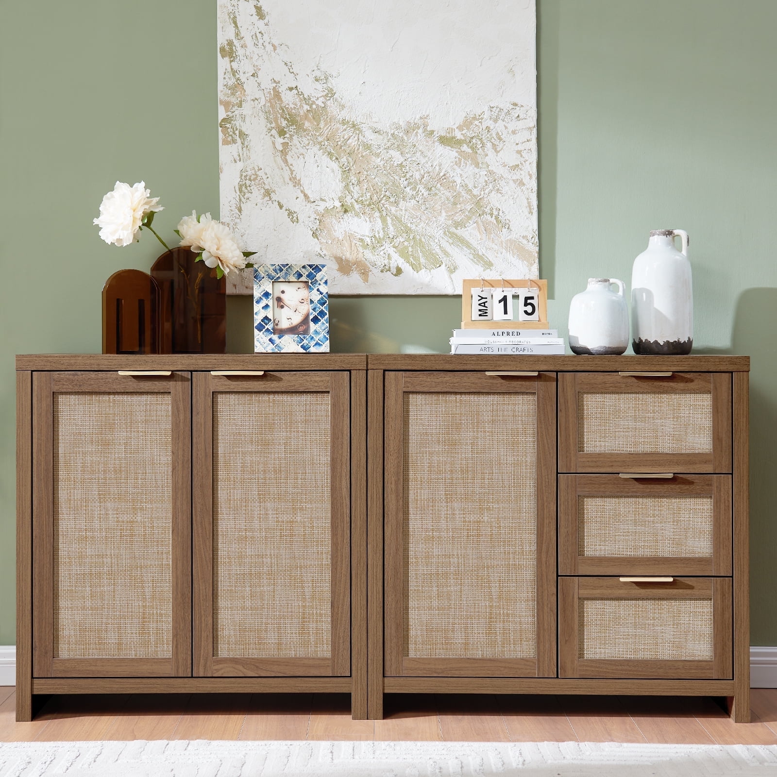 OAKHAM Rattan Buffet, 3-Door 3-Drawer Cabinet, Entryway/Living Room ...