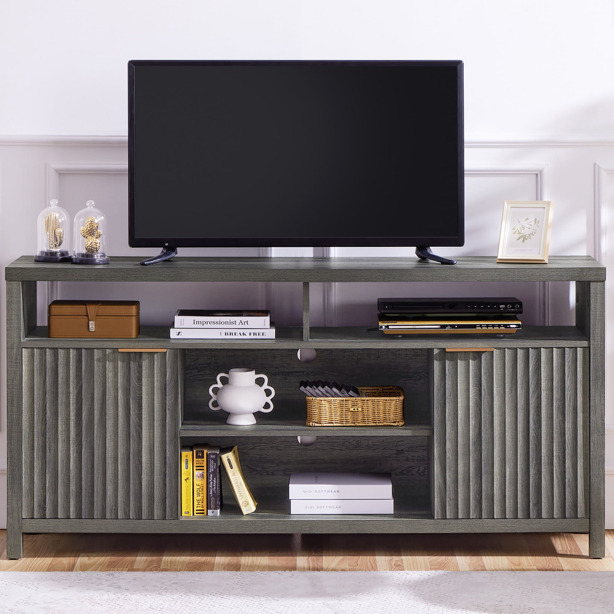 OAKHAM 65 Inch TV Stand, Mid Century Modern Entertainment Center with Fluted Doors, Media ...