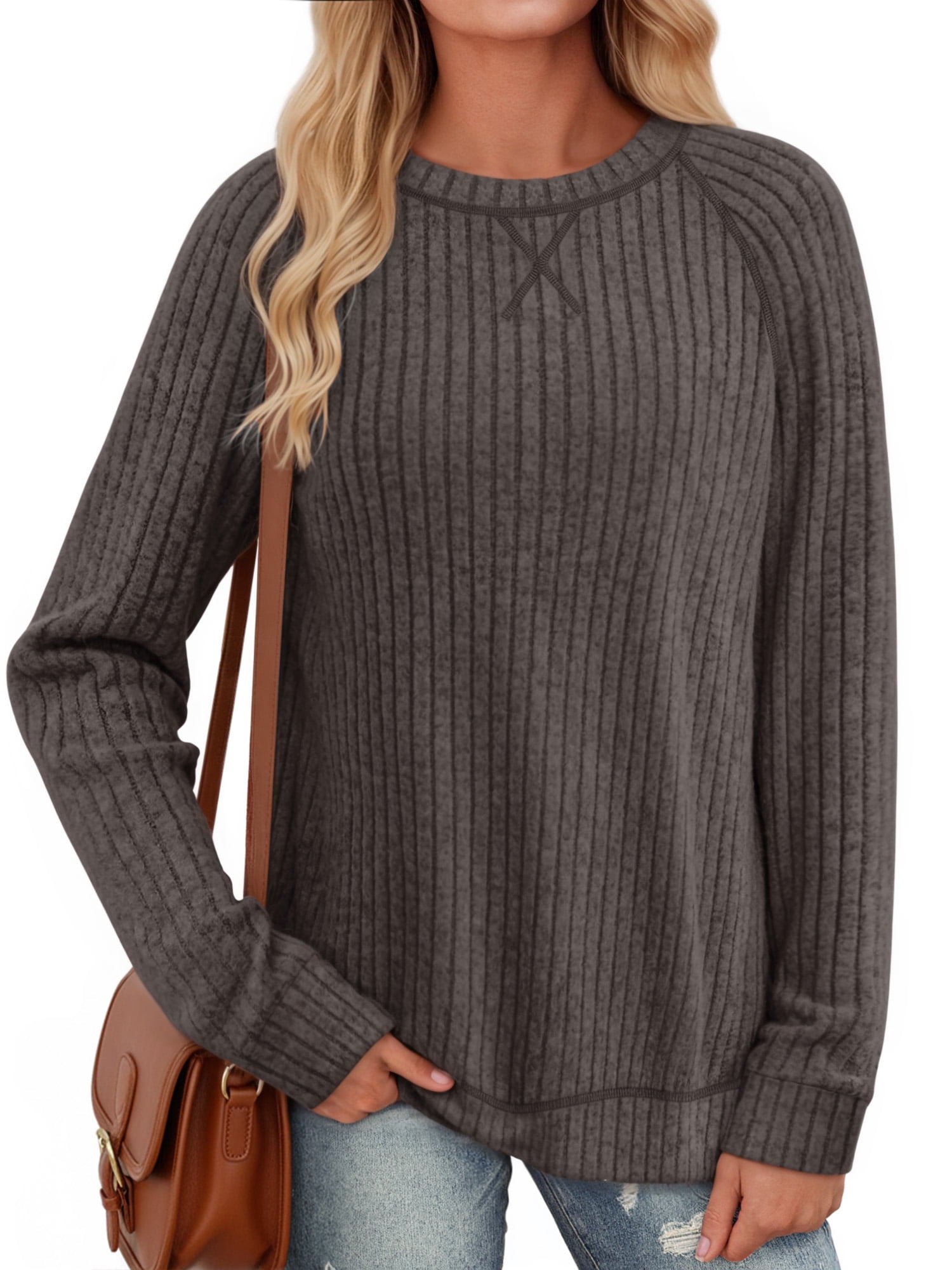 OALUXE Long Sleeve Shirts for Women Dressy Casual Tunic Tops Crewneck ...