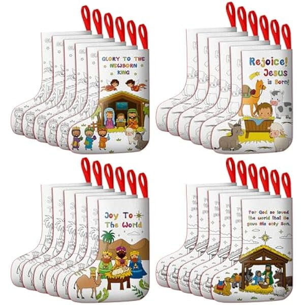 OAO 24 Pcs Color Your Own Christmas Stockings Kit DIY Coloring Nativity ...