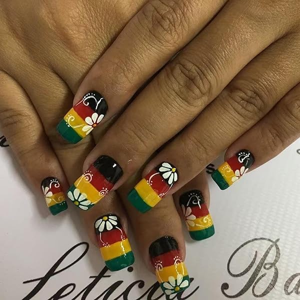 OAO Black History Month Press on Nails Short Square Fake Nails False ...