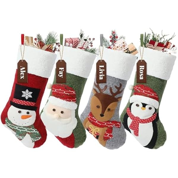 OAO Christmas Stockings 4 Pack,18 Inches Personalized Xmas Plush ...