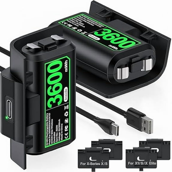 OAO Rechargeable Battery Pack for Xbox One/Elite, 2X3600mWh(1500mAh) Controller Battery Pack for ...