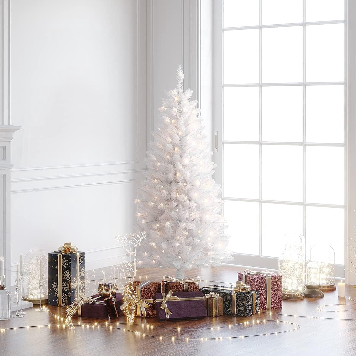 OASISCRAFT 4.5ft Artificial Xmas Tree, Full Fluff, Slim Fraser Fir, 150 ...