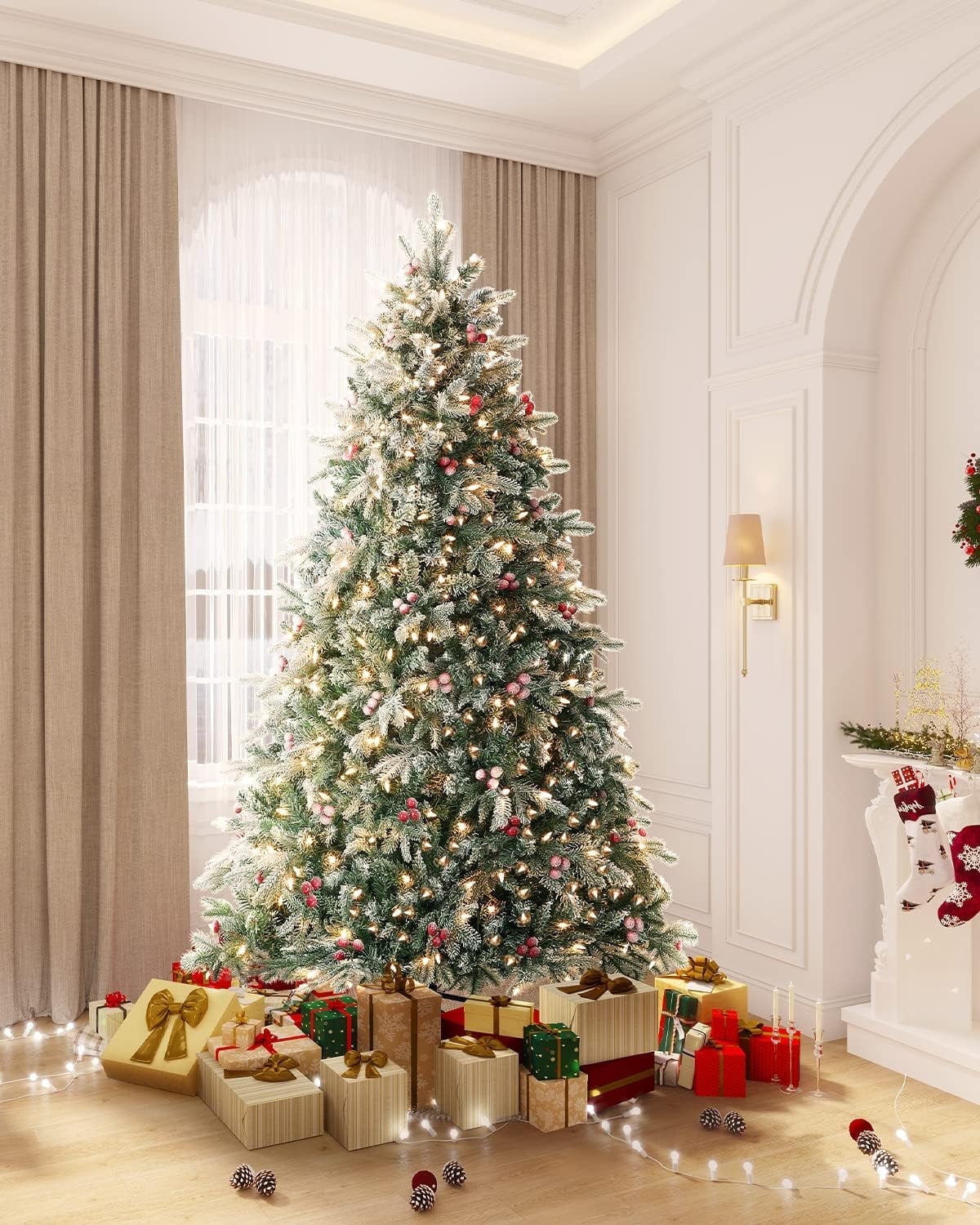 OASISCRAFT 6ft Artificial XMAS Tree with Pre-Lit 450 Clear Lights ...