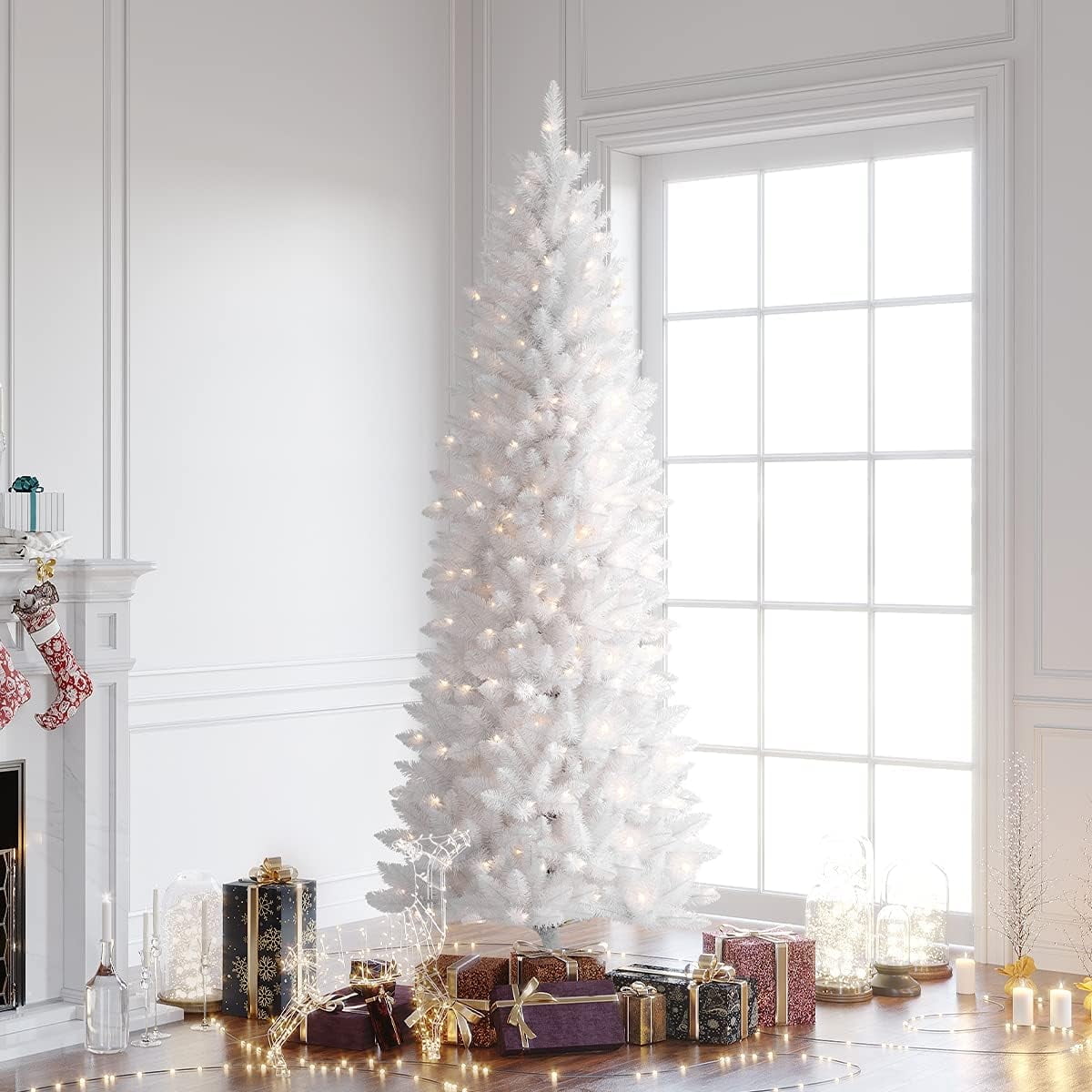 OASISCRAFT 7.5ft Pre-lit Artificial Christmas Tree, Slim Fraser Fir ...