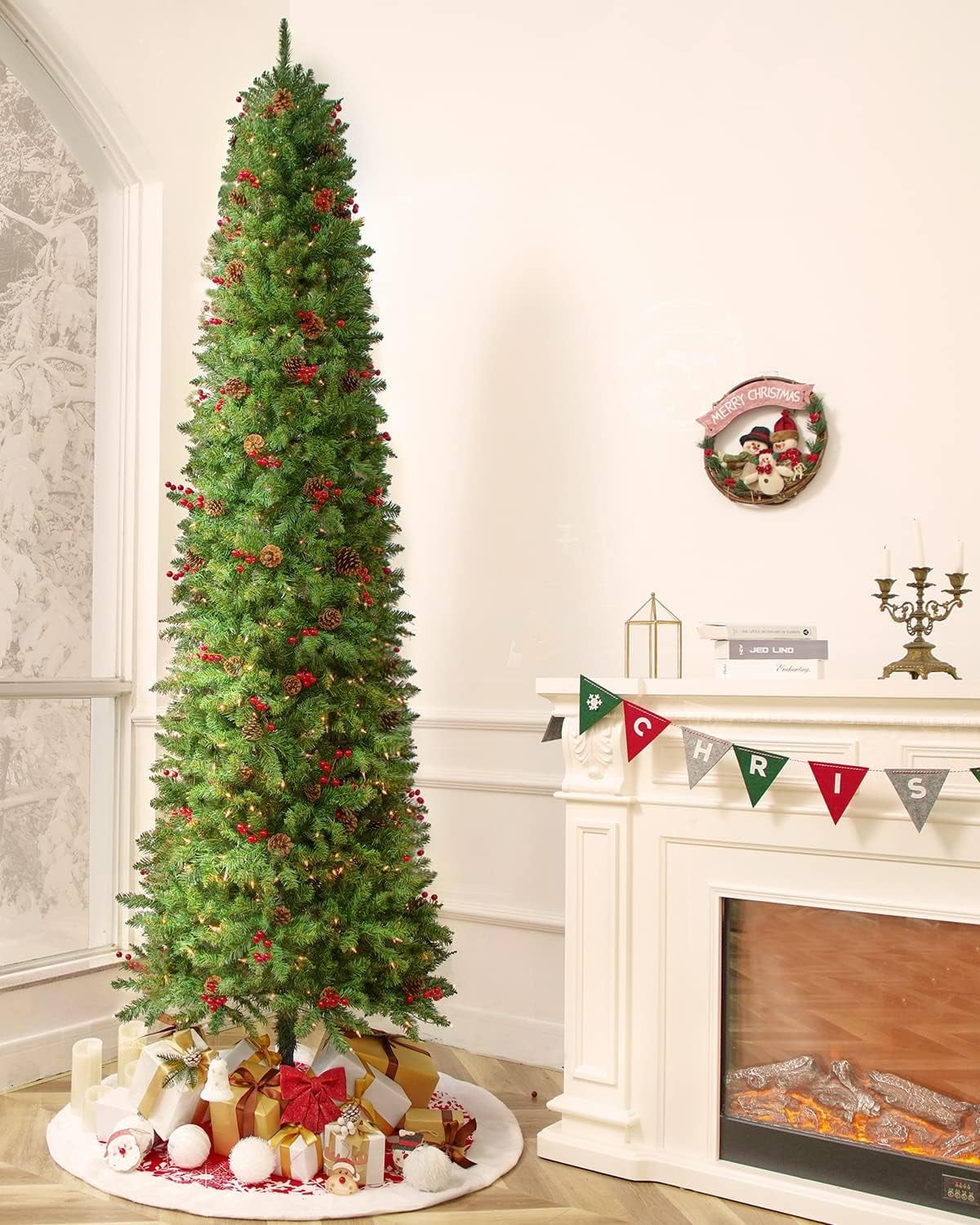 OASISCRAFT 9FT Pre-Lit Slim Artificial Christmas Tree - 500 Clear ...