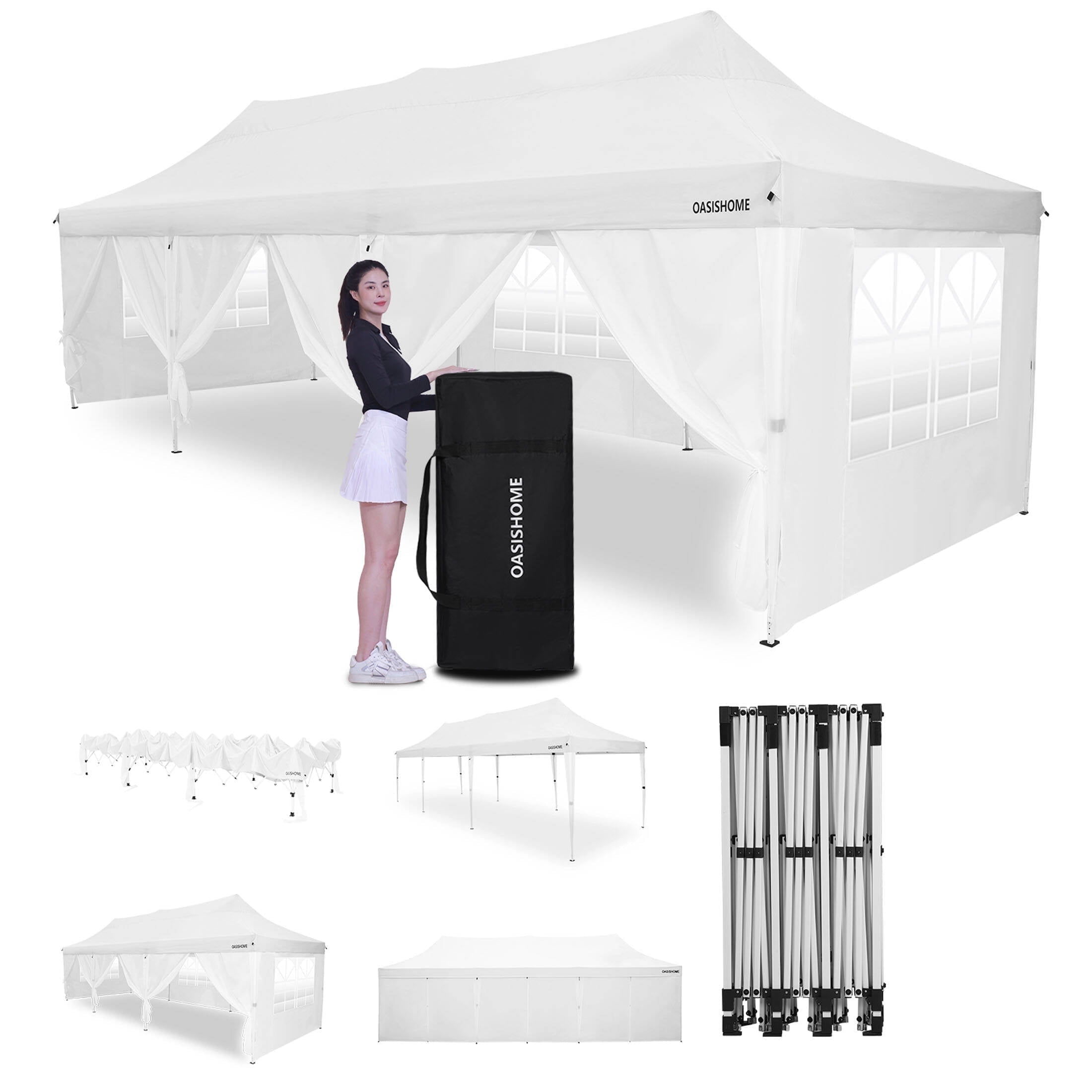 OASISHOME 10'x30' Pop-Up Canopy Tent with 8 Removable Sidewalls, Carry ...