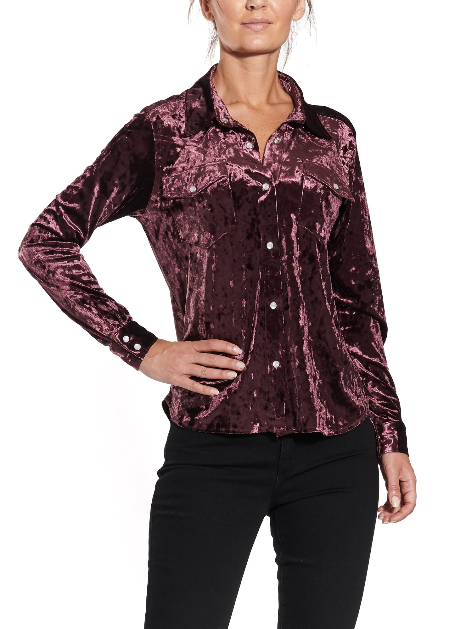 OAT New York Women's Velvet Holiday Western Shirt - Walmart.com