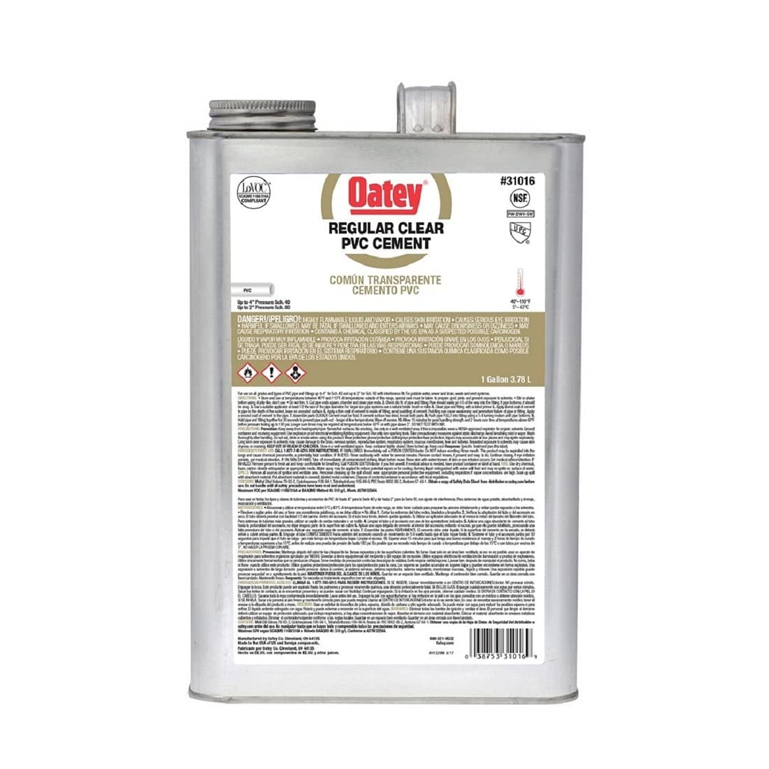 OATEY PVC REGULAR CEMENT, CLEAR, 1 GALLON - Walmart.com