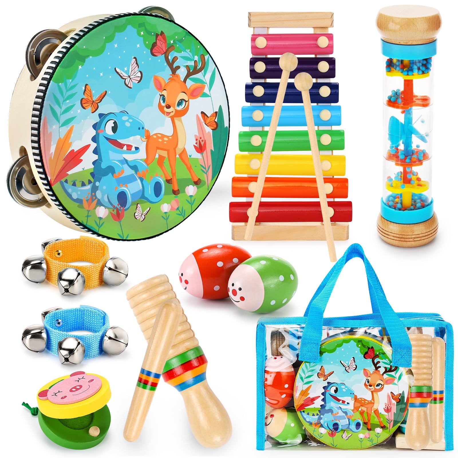 OATHX Tambourine Xylophone Baby Music Toys Wood Musical Instruments ...