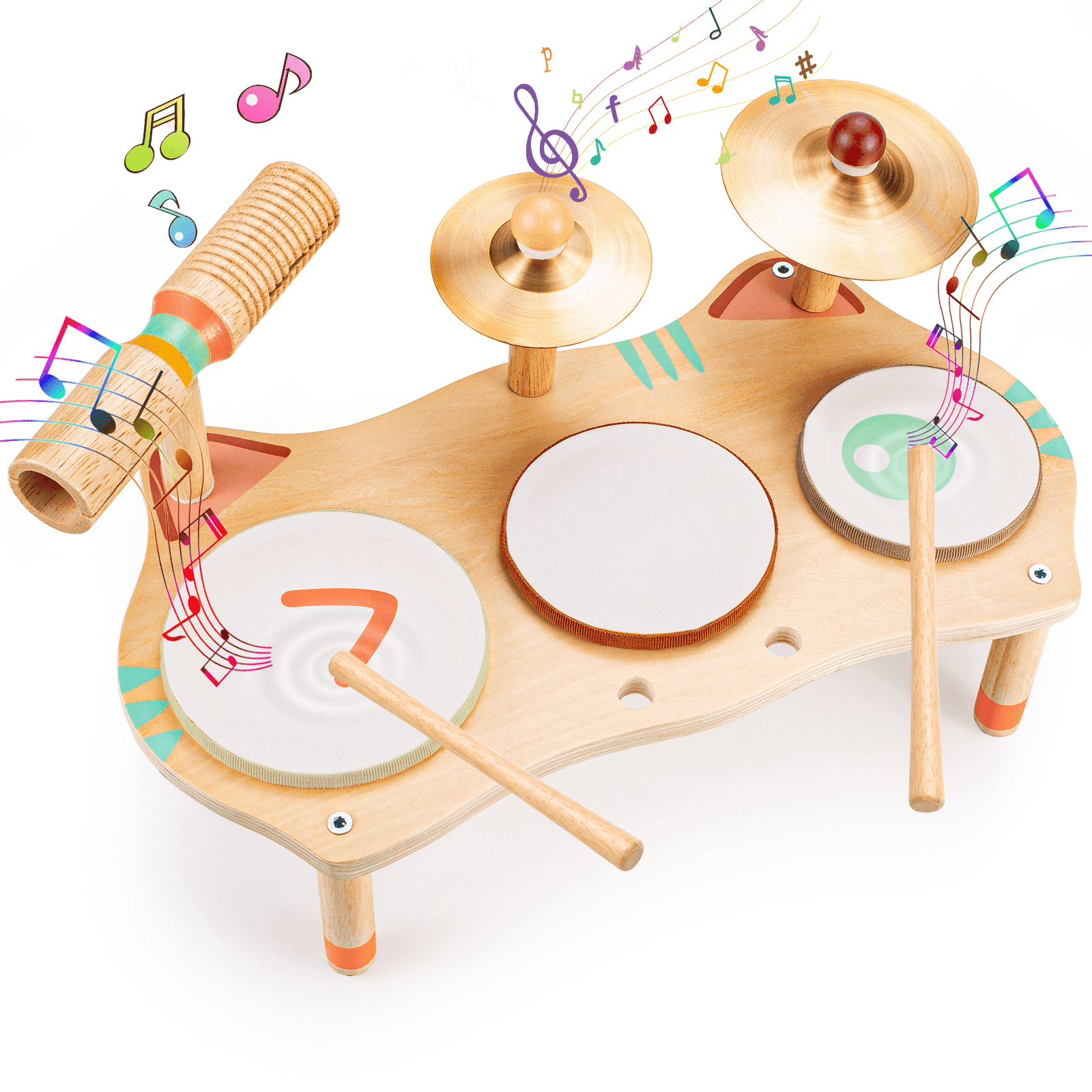 OATHX Kids Drum Set Montessori Musical Instruments Wooden Music Toys ...