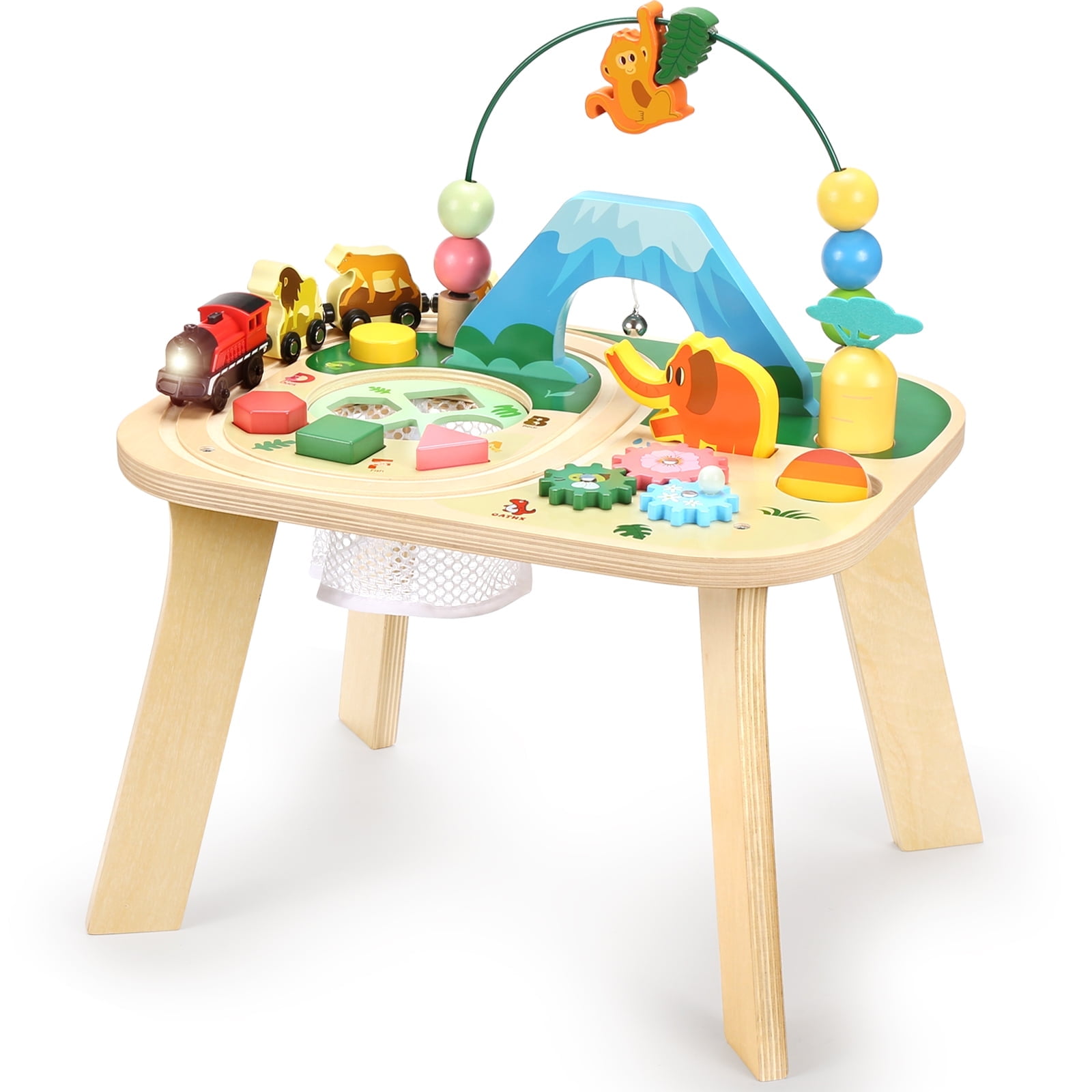 OATHX Toddler Activity Table Train Track Wooden Montessori Learn Toys ...