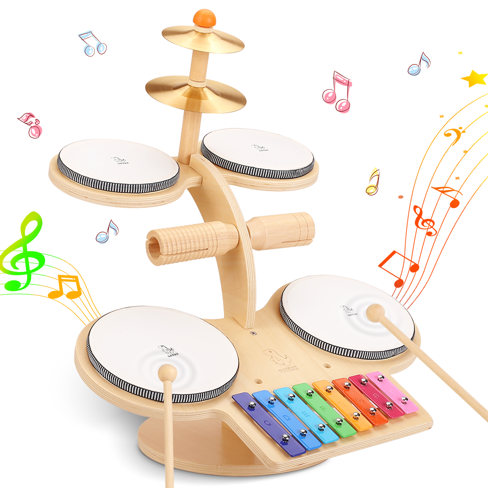 Dcenta Toddler Drum Set, Montessori Musical Toys for Toddlers, 6 in 1 ...