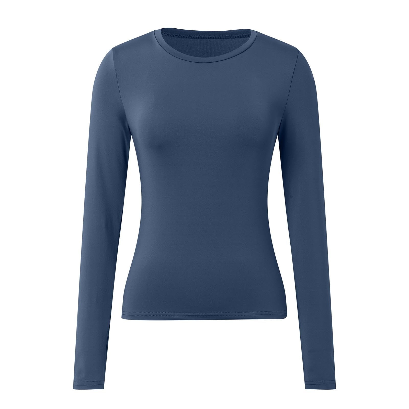 Wxolcjlv Womens Long Sleeve Round Neck Slim Tops Fitted Crop Tee Basic ...