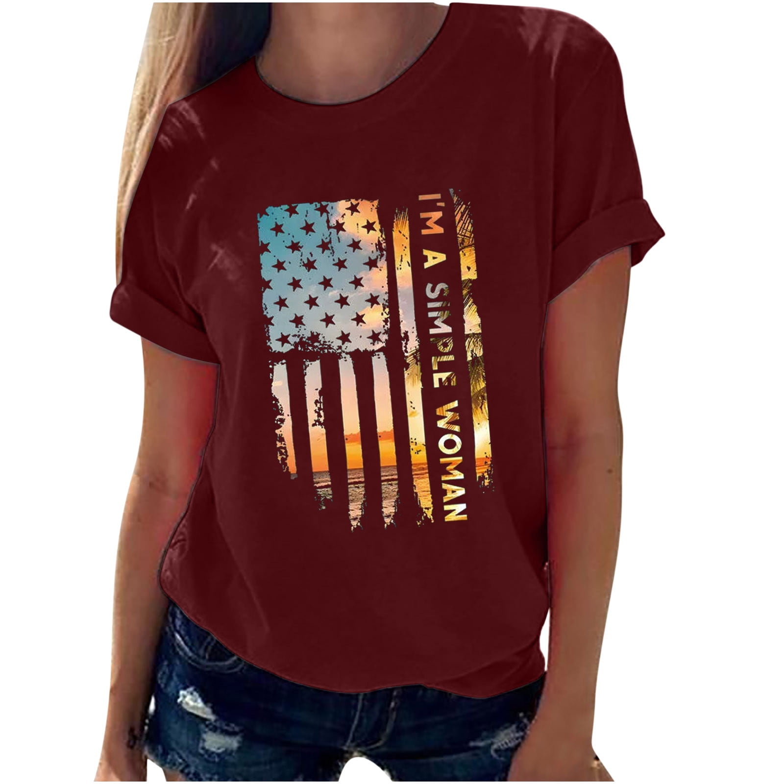 Oavqhlg3b American Flag Shirts Women Patriotic Shirt Usa Flag Stars