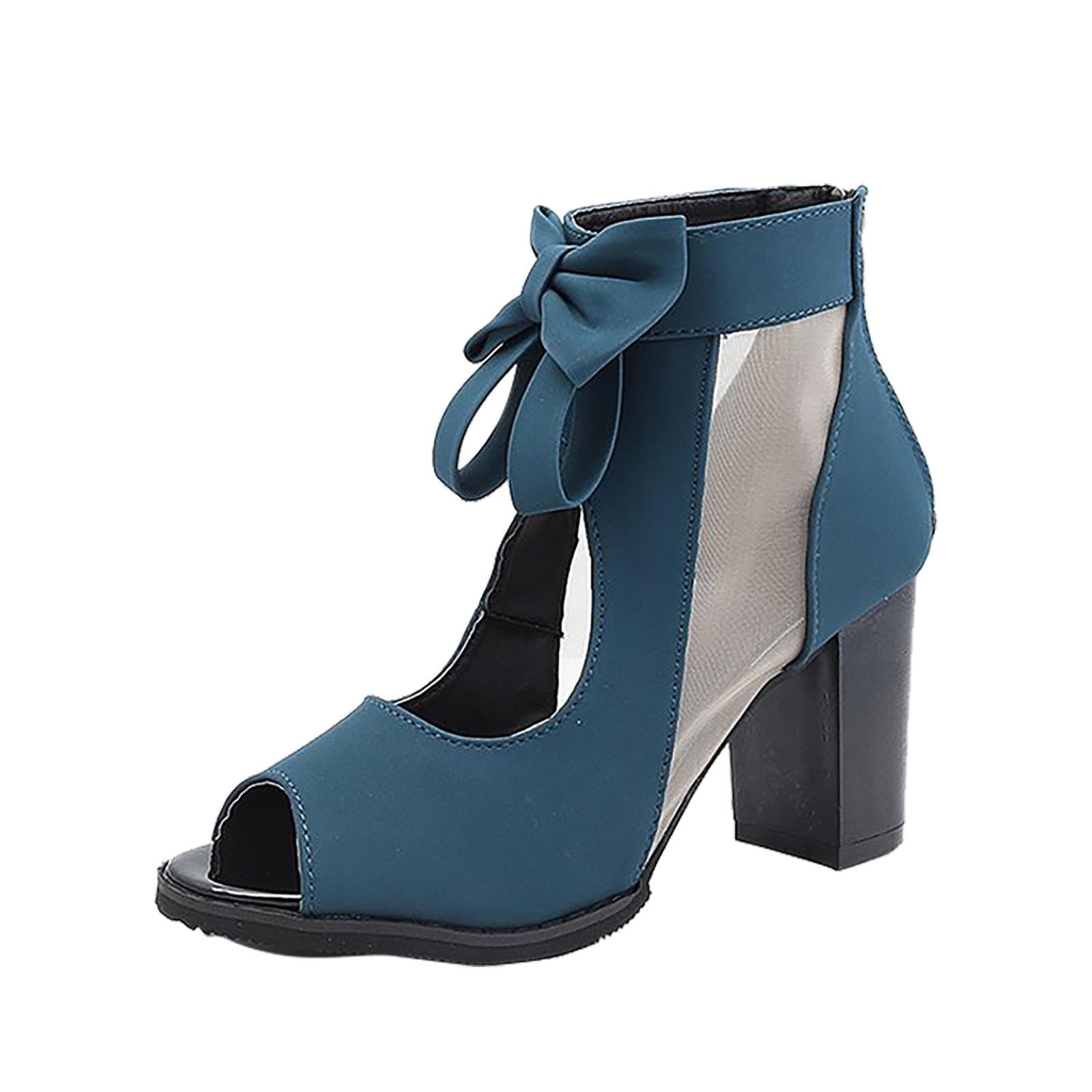 OAVQHLG3B Bow Sandals Middle Heel Chunky Heel Ladies Mesh Shoes Fashion ...
