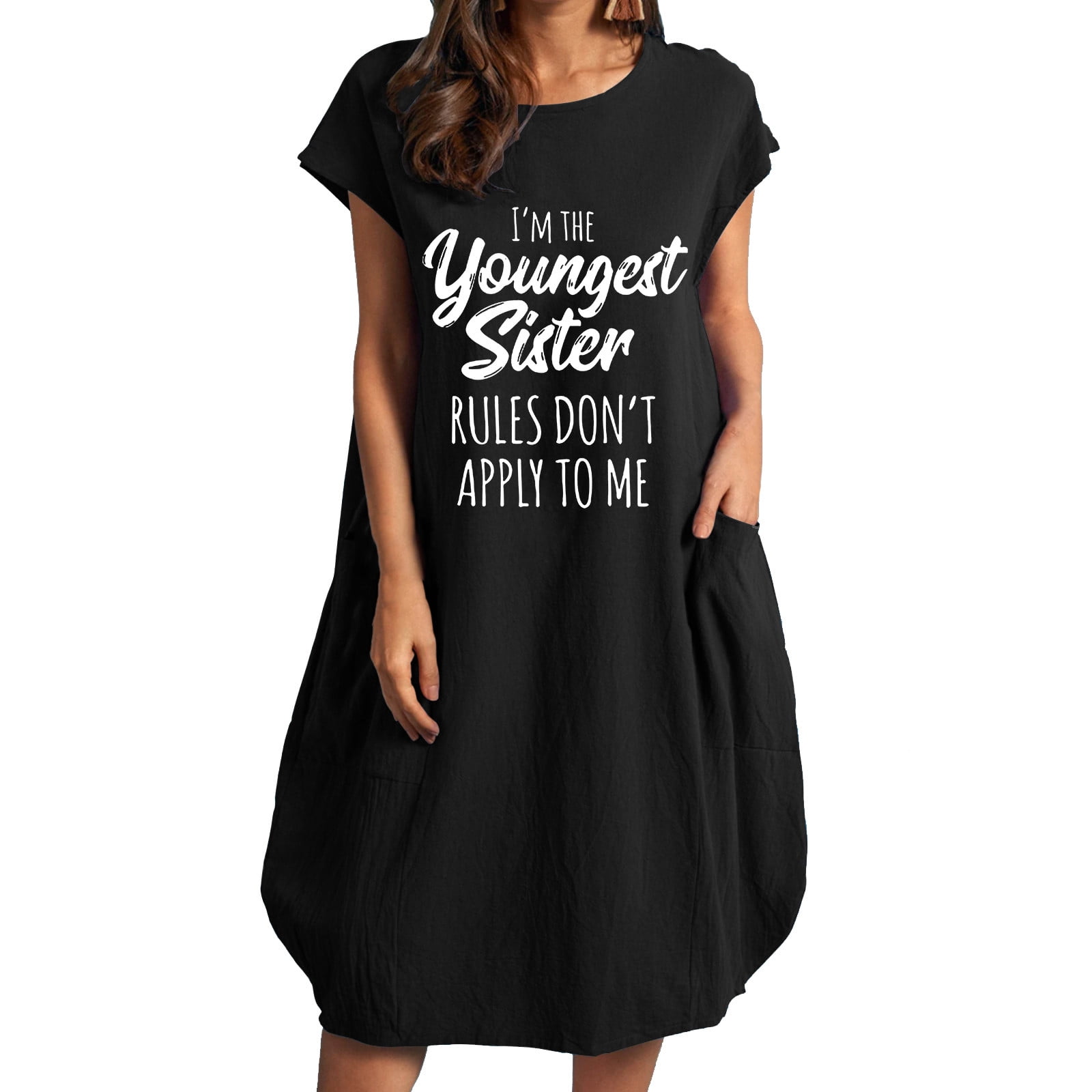 OAVQHLG3B Crewneck Letters Pockets Dress for Women Straight Short ...
