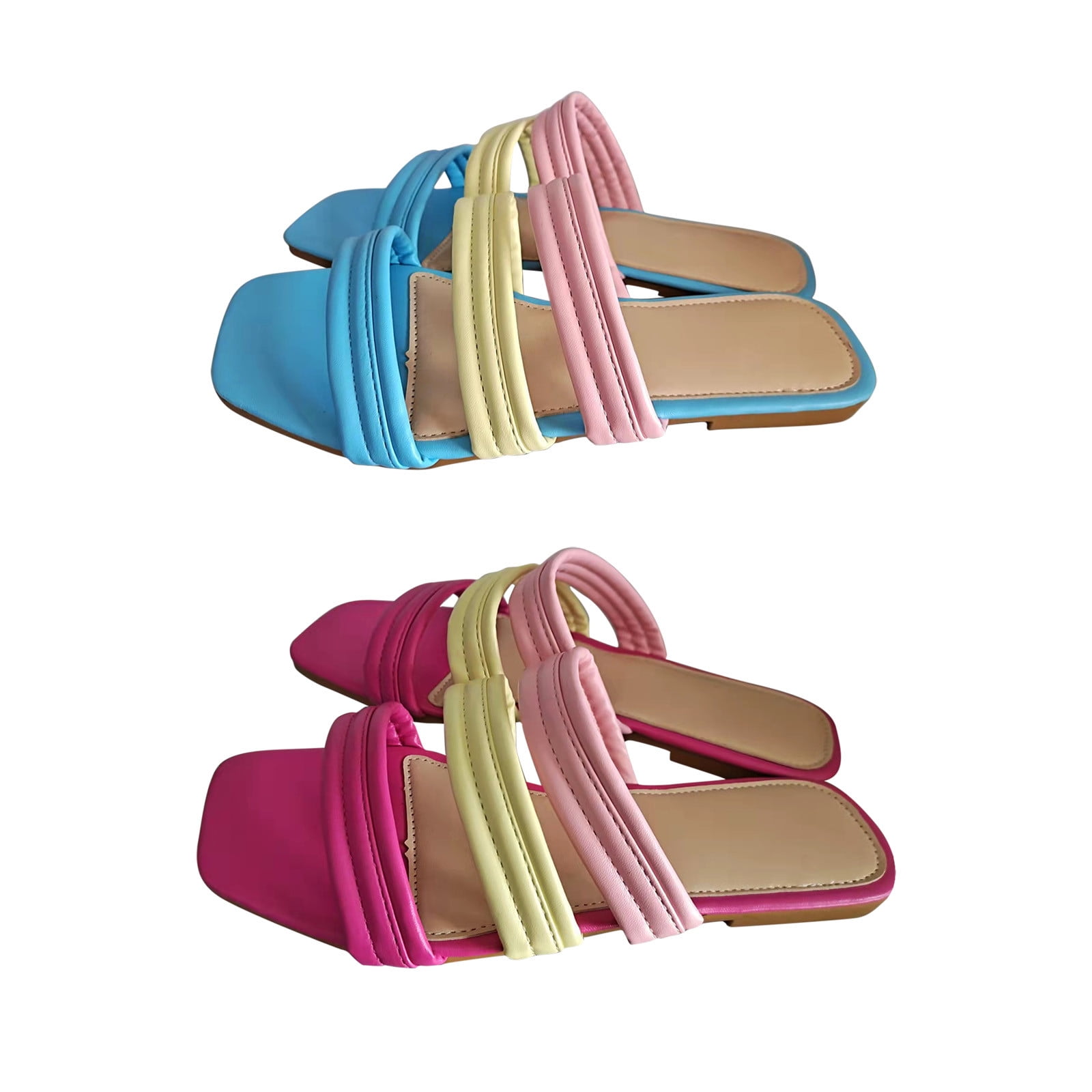 OAVQHLG3B Dress Sandals for Women Casual Candy Colorblock Flat Slippers ...