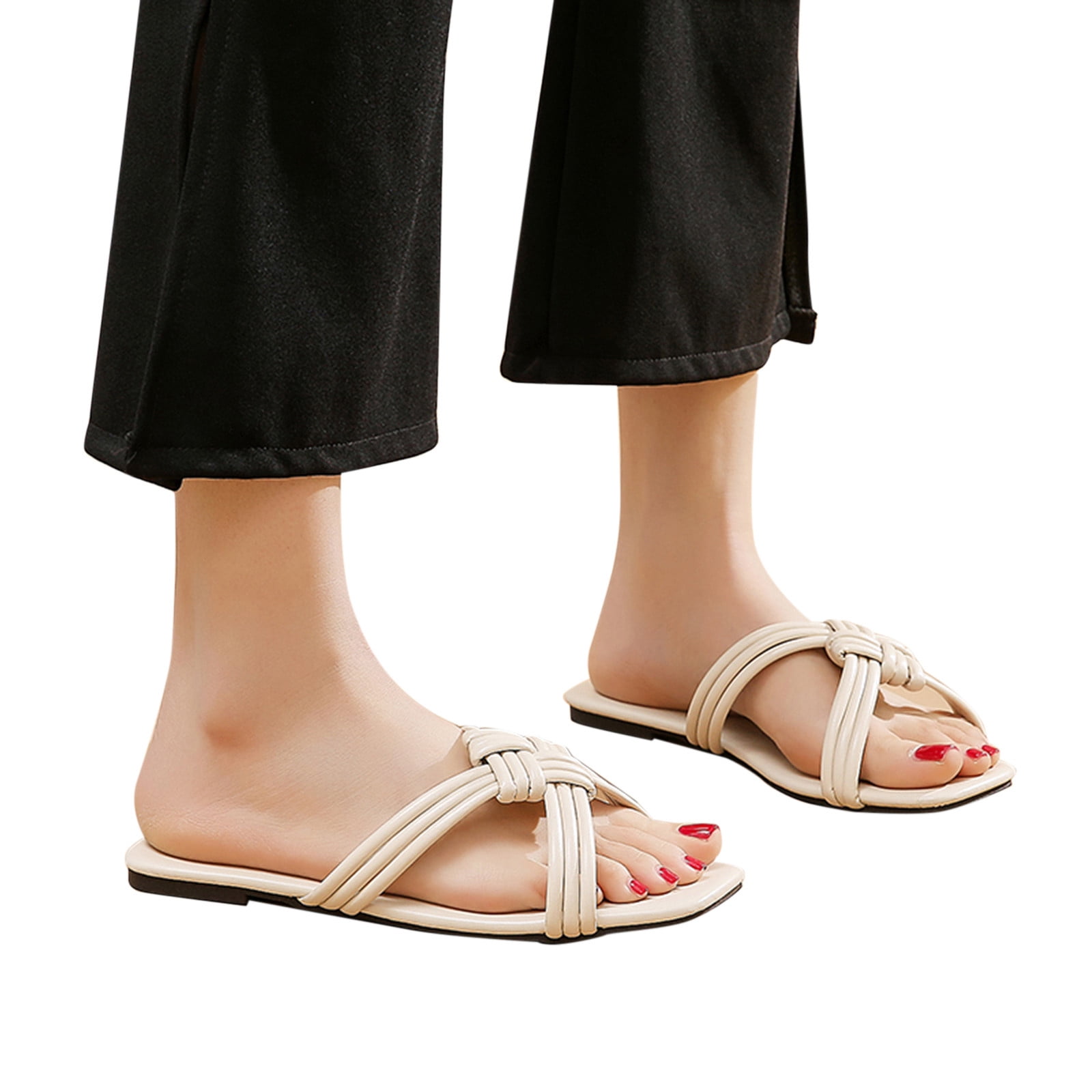 OAVQHLG3B Dress Sandals for Women Clearance Hand-woven Flat Slippers ...