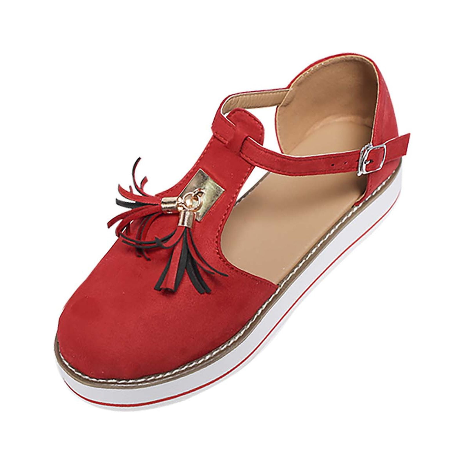 OAVQHLG3B Dress Sandals for Women Clearance Summer Tassel Baotou Hollow T-shaped Platform Shoes ...