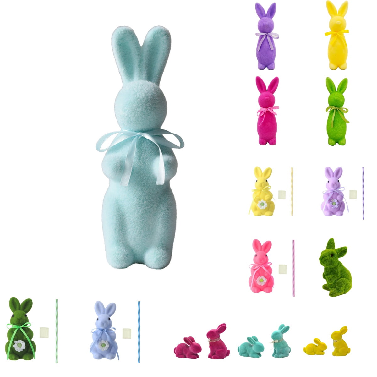 OAVQHLG3B Easter Flocked Bunnies, Flocking Rabbit Figurines with Bow ...