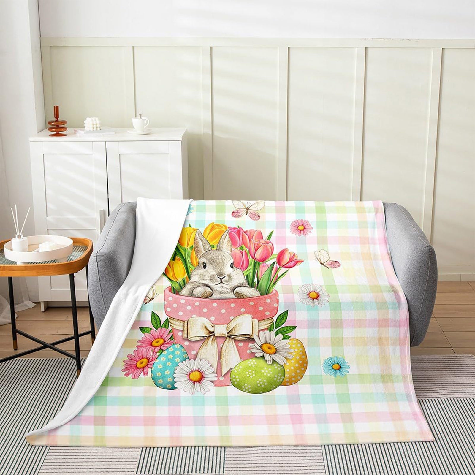 OAVQHLG3B Easter Throw Blanket Easter Spring Colorful Bunny Egg Flannel ...