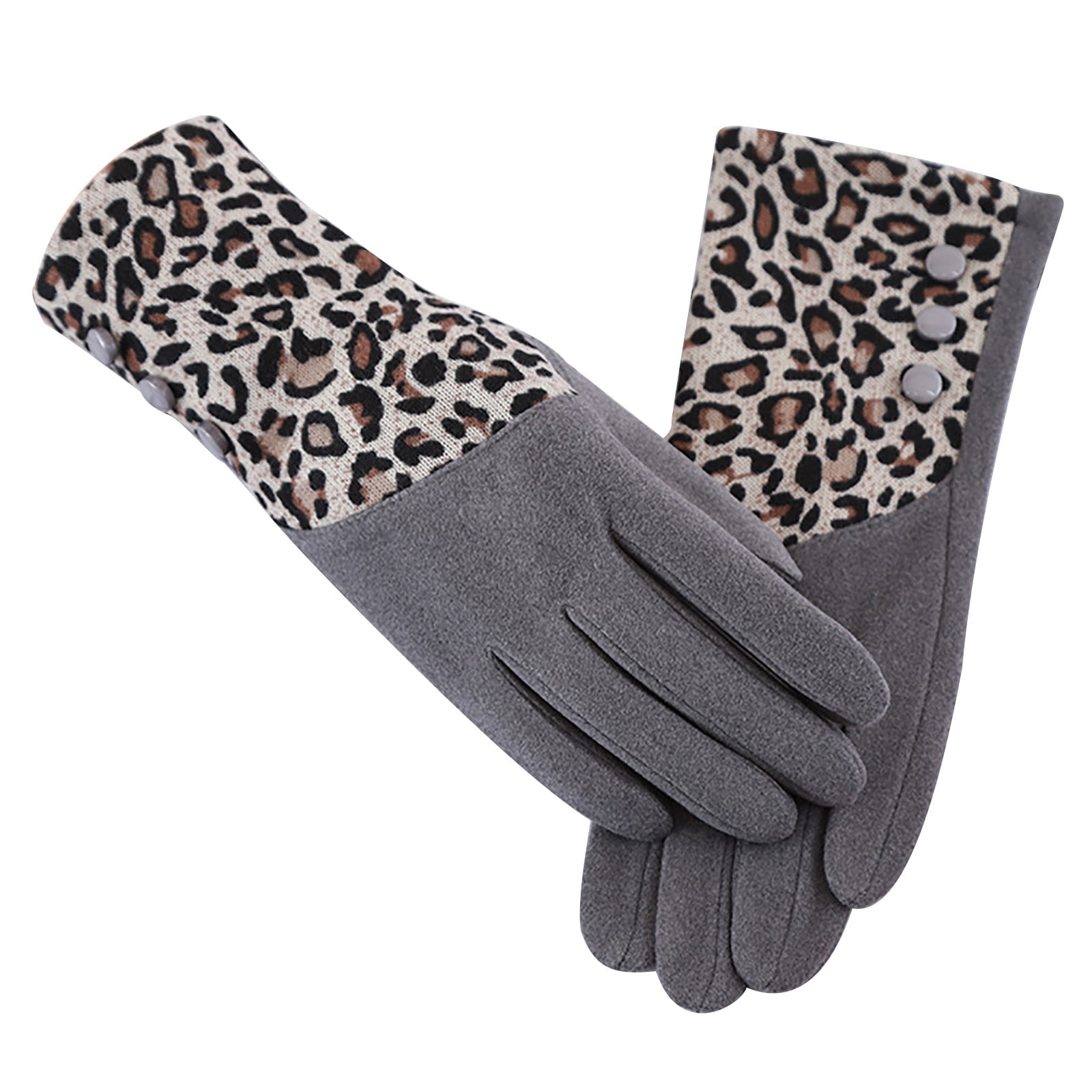 OAVQHLG3B Gloves Women's Leopard Print Gloves With Fleece T-ouch Screen ...