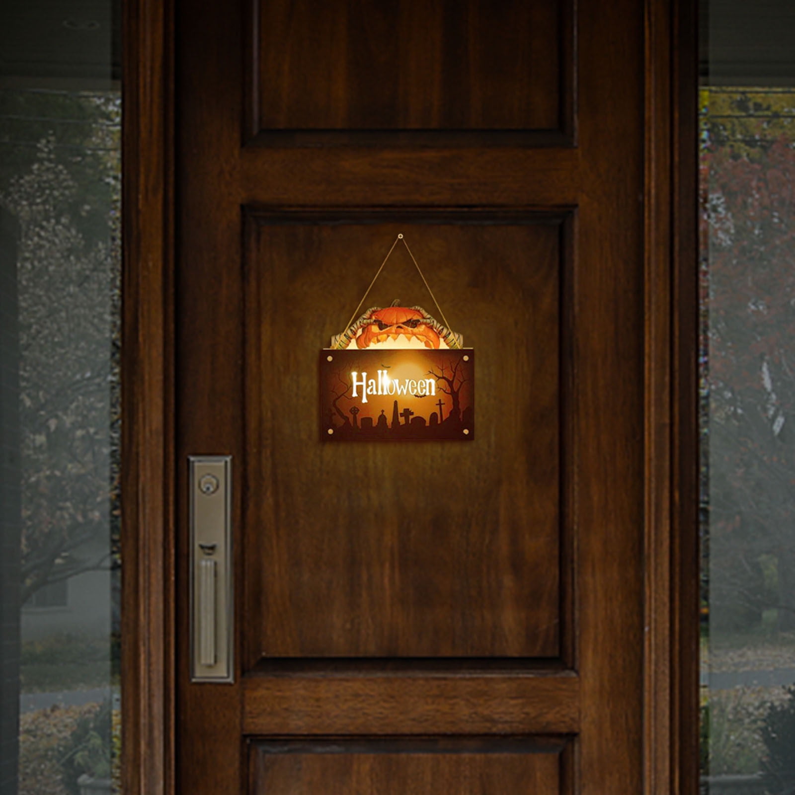 OAVQHLG3B Halloween Pumpkin Hanging Sign Spooky Front Door Welcome Sign ...