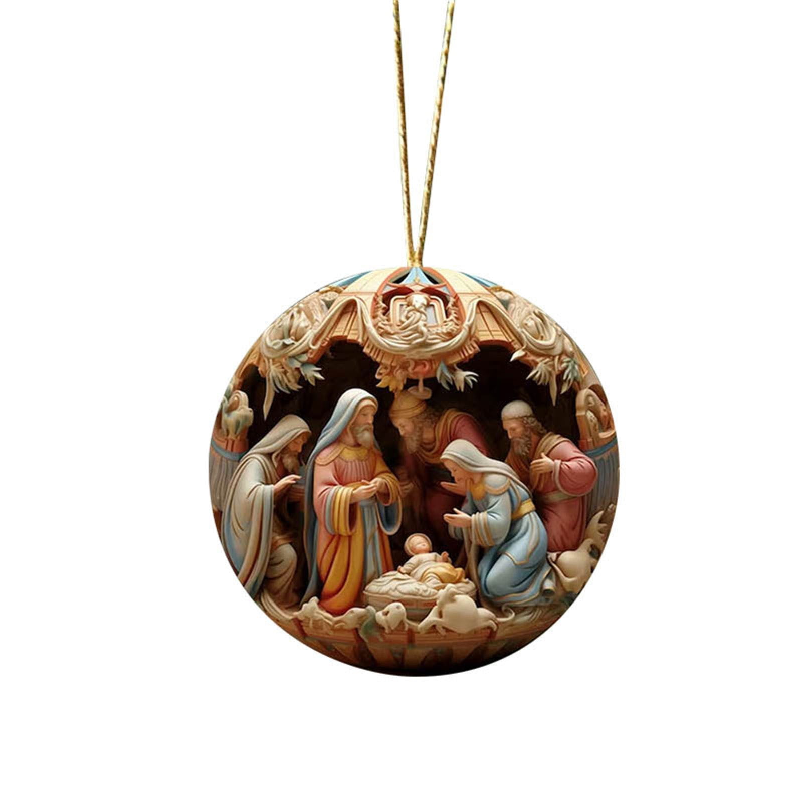 Clearance! Nativity Scene Ornaments Religious Christmas Wooden Hanging ...