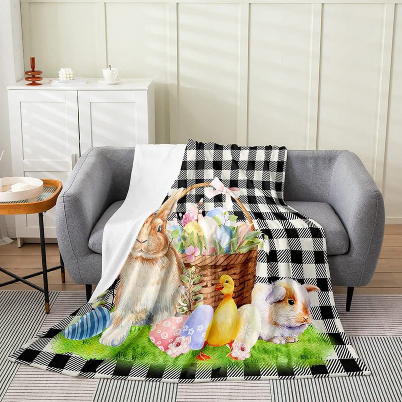 OAVQHLG3B Easter Throw Blanket Easter Spring Colorful Bunny Egg Flannel ...