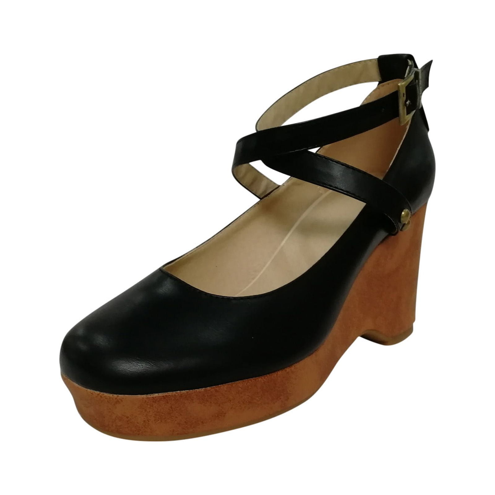 OAVQHLG3B Sandals for Women Women's Cute Casual Buckle High Heeled ...