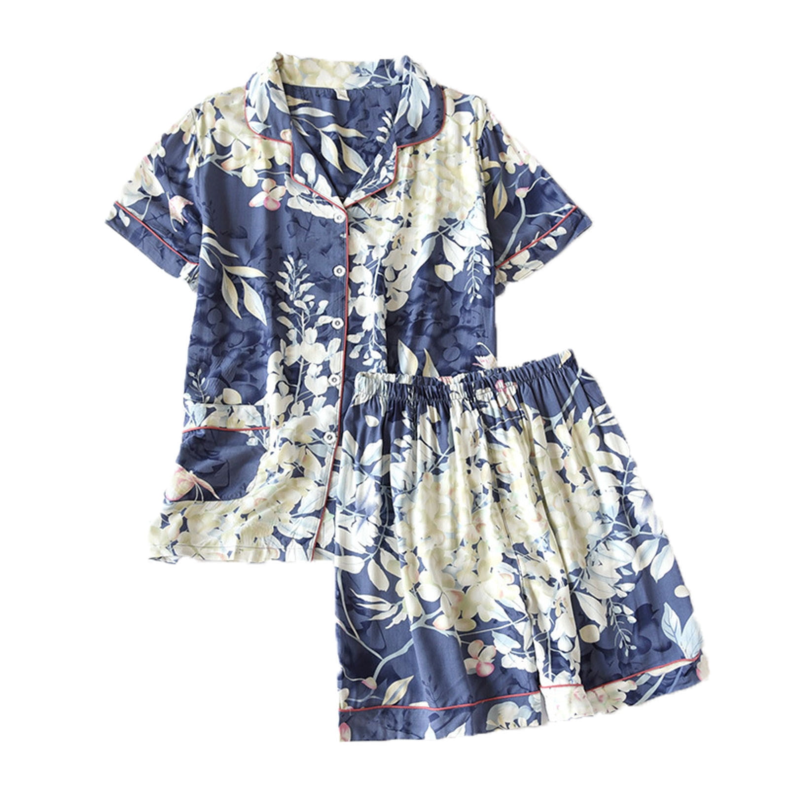 OAVQHLG3B Women's 2 Pieces Pajamas Sets Cotton Pyjama Leaves Floral ...