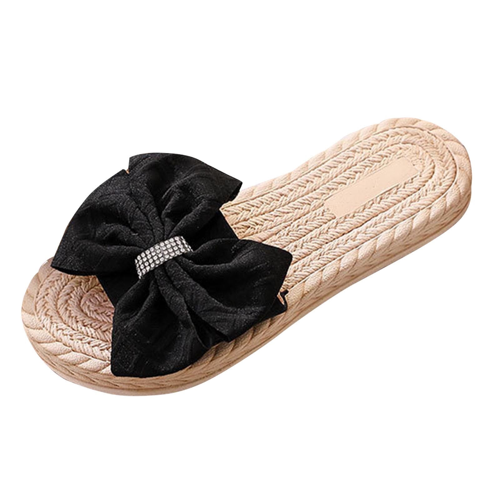 OAVQHLG3B Women's Bow Beach Sandals Summer Slippers Flats Peep Toe ...