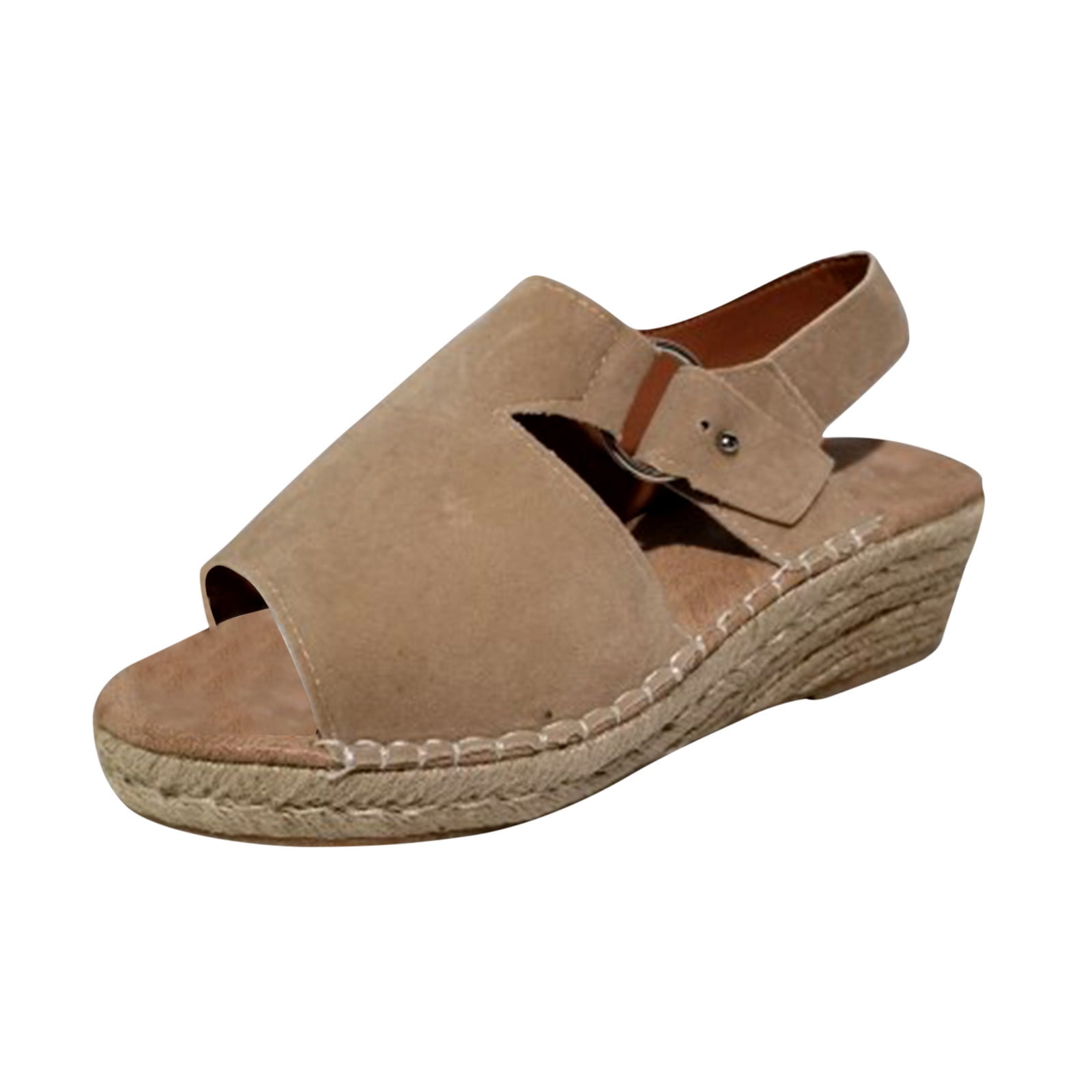 OAVQHLG3B Women's Casual Vintage Buckle Hemp Rope Sole Wedge Open Toe ...