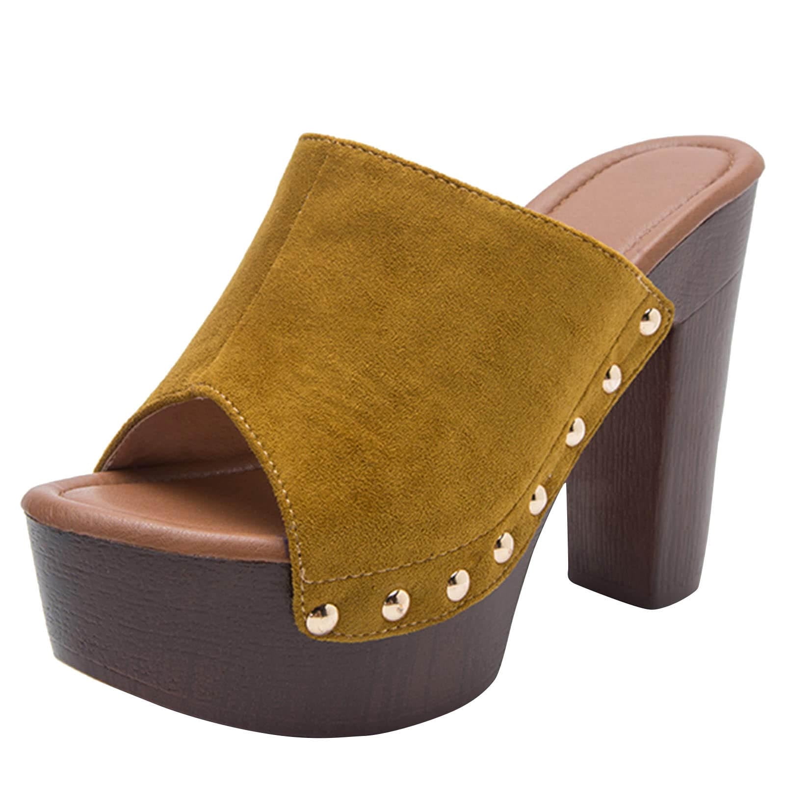 OAVQHLG3B Women's Peep Toe High Heel Chunky Slide Sandals Summer Casual ...